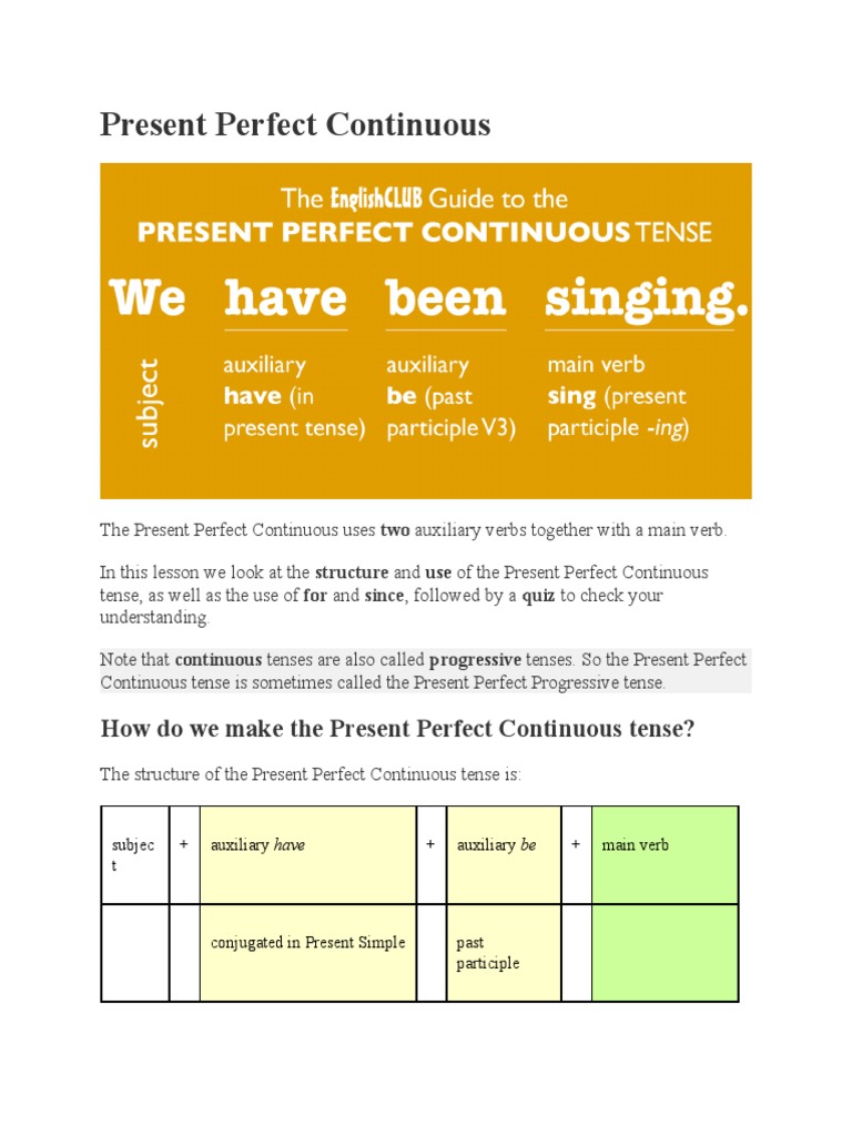 Present Perfect Continuous | PDF | Perfect (Grammar) | Verb