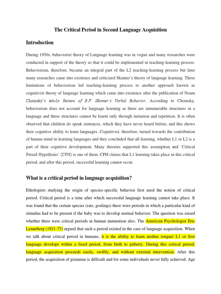 Critical Period Hypothesis | PDF | Second Language Acquisition ...