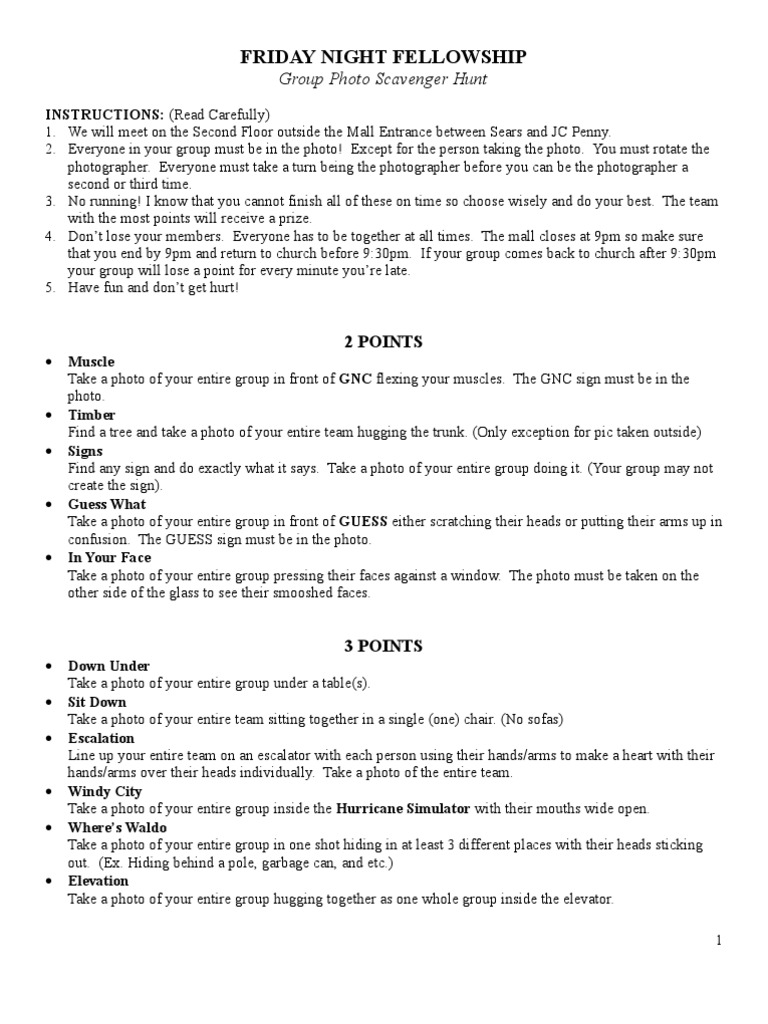 Group Photo Scavenger Hunt Instructions | PDF | Self-Improvement