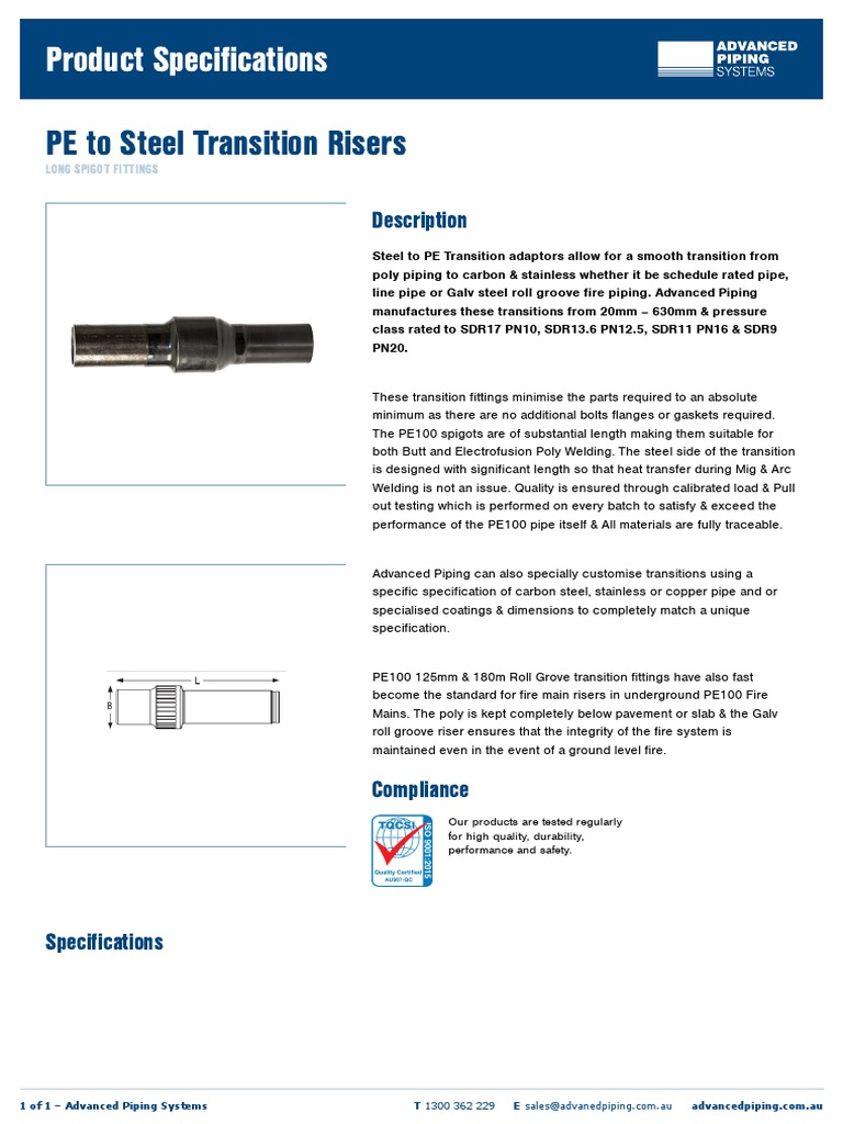 PE To Steel Transition Risers: Product Specifications | PDF | Pipe ...