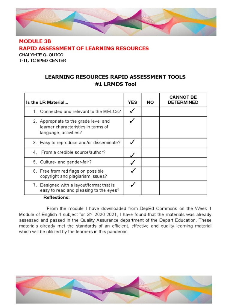 Module 3b Chaw's 2 Accomplsihed LR Rapid Assessment Tools | PDF ...