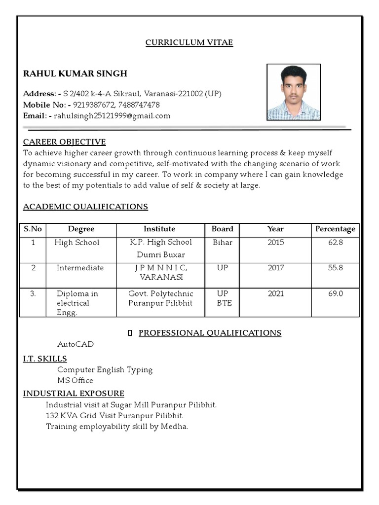 A Concise Summary of Rahul Kumar Singh's Educational Qualifications, Skills, and Career ...