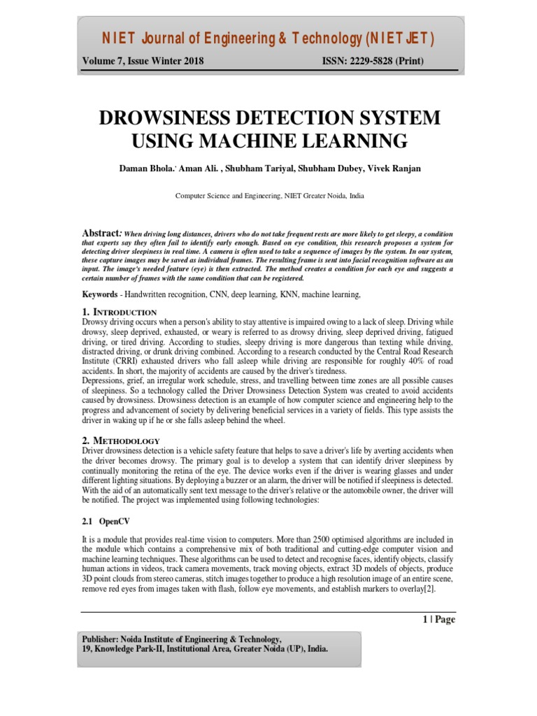 Drowsiness Detection System Using Machine Learning | PDF | Computer ...