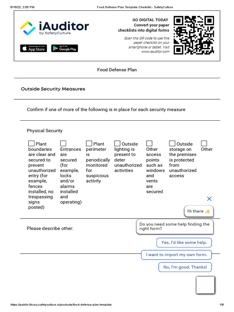 Food Defense Plan Checklist Template | PDF | Securities | Physical Security
