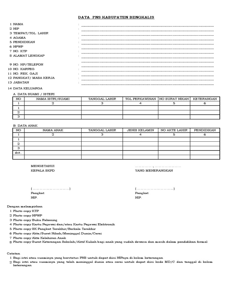 Pemutakhiran Data Pribadi PNS Kab. Bengkalis | PDF
