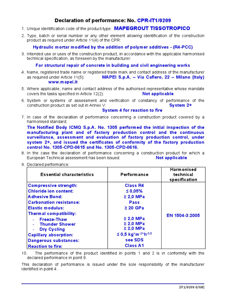 CE Performance Declaration | PDF | Materials | Concrete