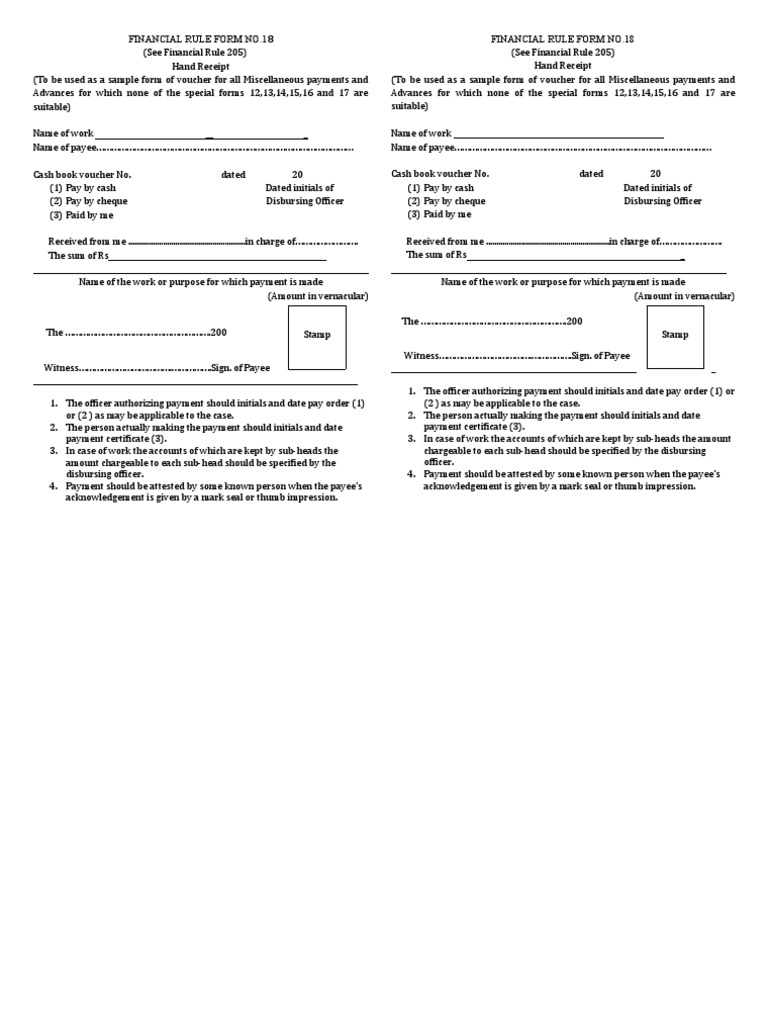 Financial Rule Form No.18 | PDF | Payments | Cheque