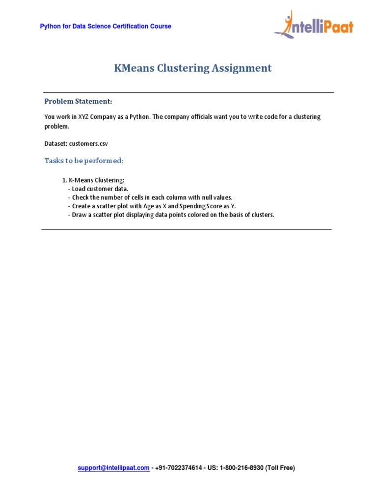 Kmeans Clustering Assignment: Problem Statement | PDF