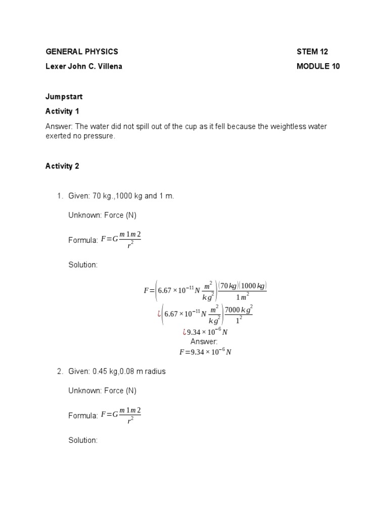 General Physics Module 10 | PDF | Gravity | Weight