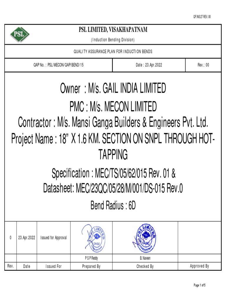 QAP Rev. 0 - MECON | PDF | Pipe (Fluid Conveyance) | Construction