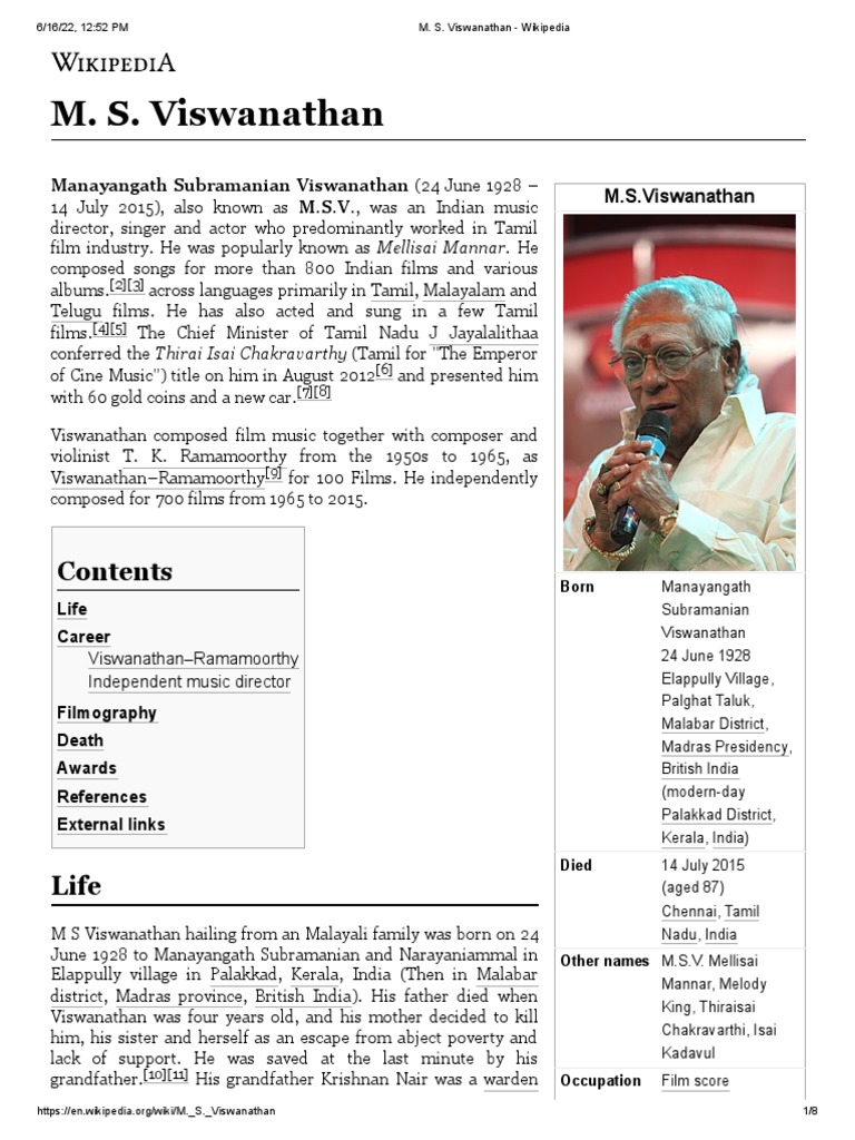 M. S. Viswanathan - Wikipedia | PDF | Tamil Cinema | Cinema Of India