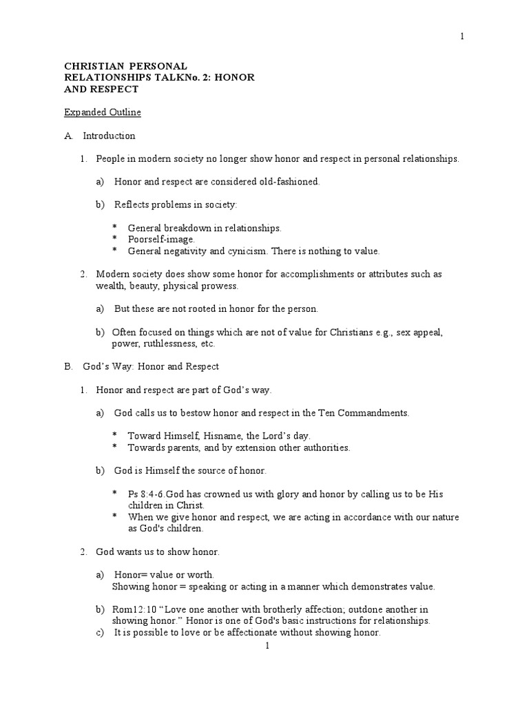 Christian Personal Relationships Talkno. 2: Honor and Respect | PDF ...