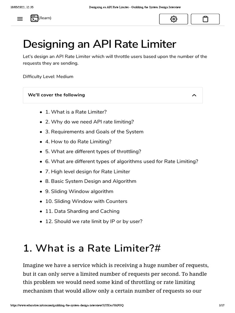 Designing An API Rate Limiter - Grokking The System Design Interview ...