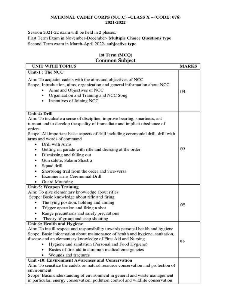 NCC Syllabus 2021-22 (By CBSE) | PDF | Leadership