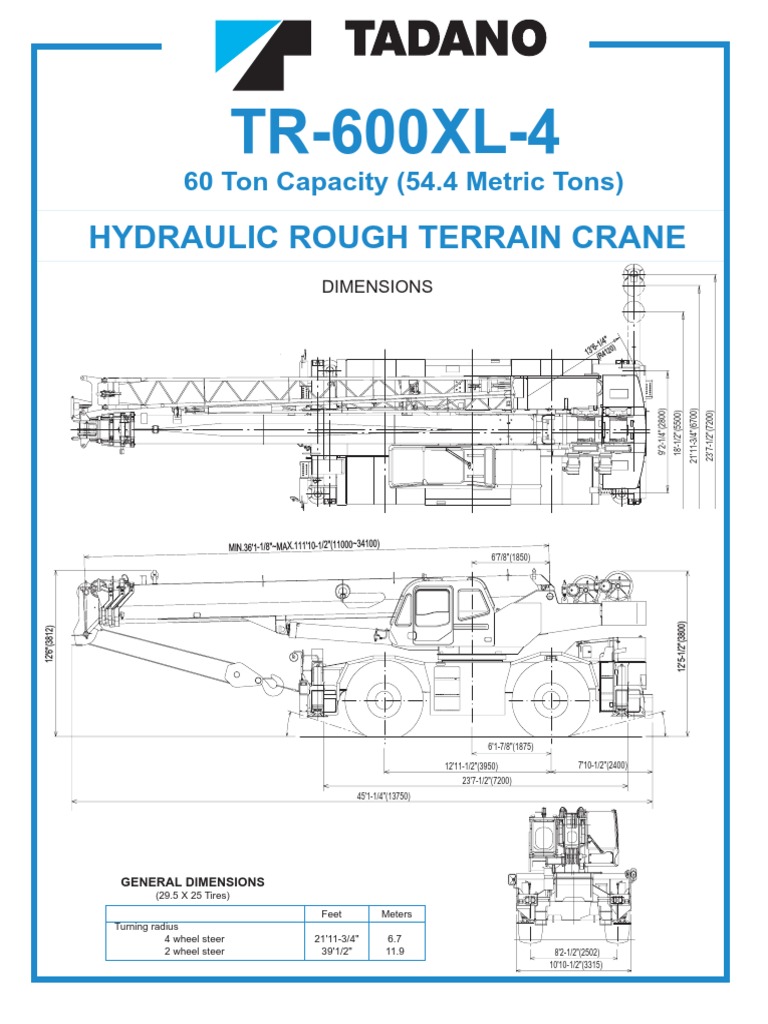 Specifications and Dimensions of a 60 Ton Hydraulic Rough Terrain Crane ...