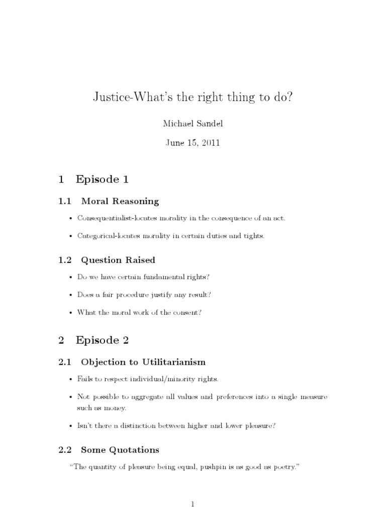 Sandel's Justice: Key Concepts Explained | PDF | Justice | Crime & Violence