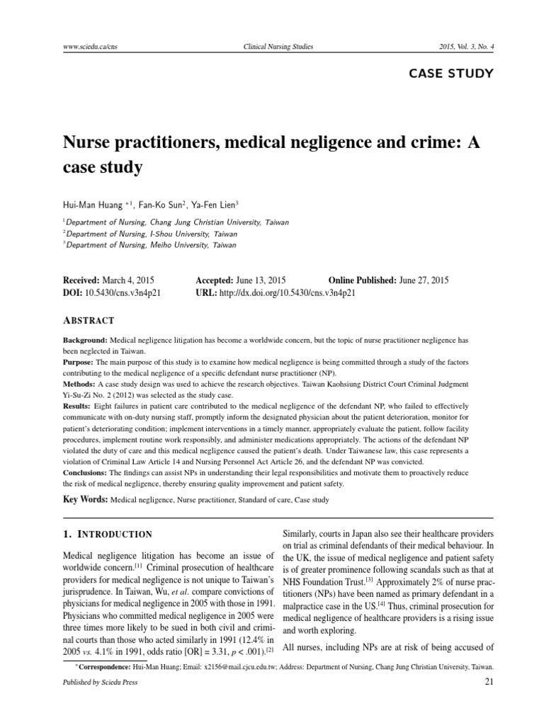 Nurse Practitioner Negligence Case Study | PDF | Nursing | Negligence