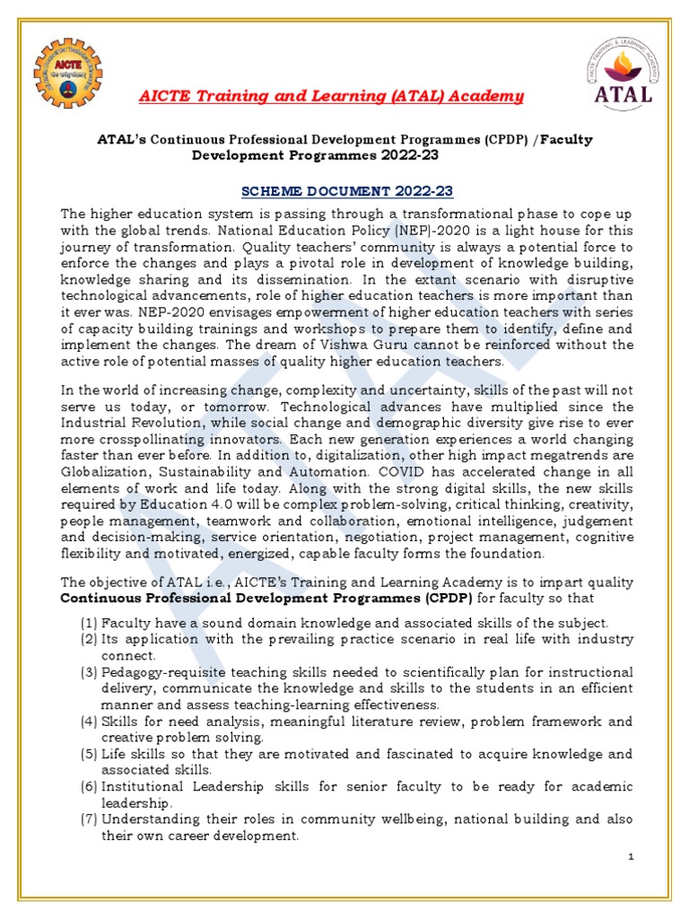 AICTE Training and Learning (ATAL) Academy: ATAL's Faculty Development ...