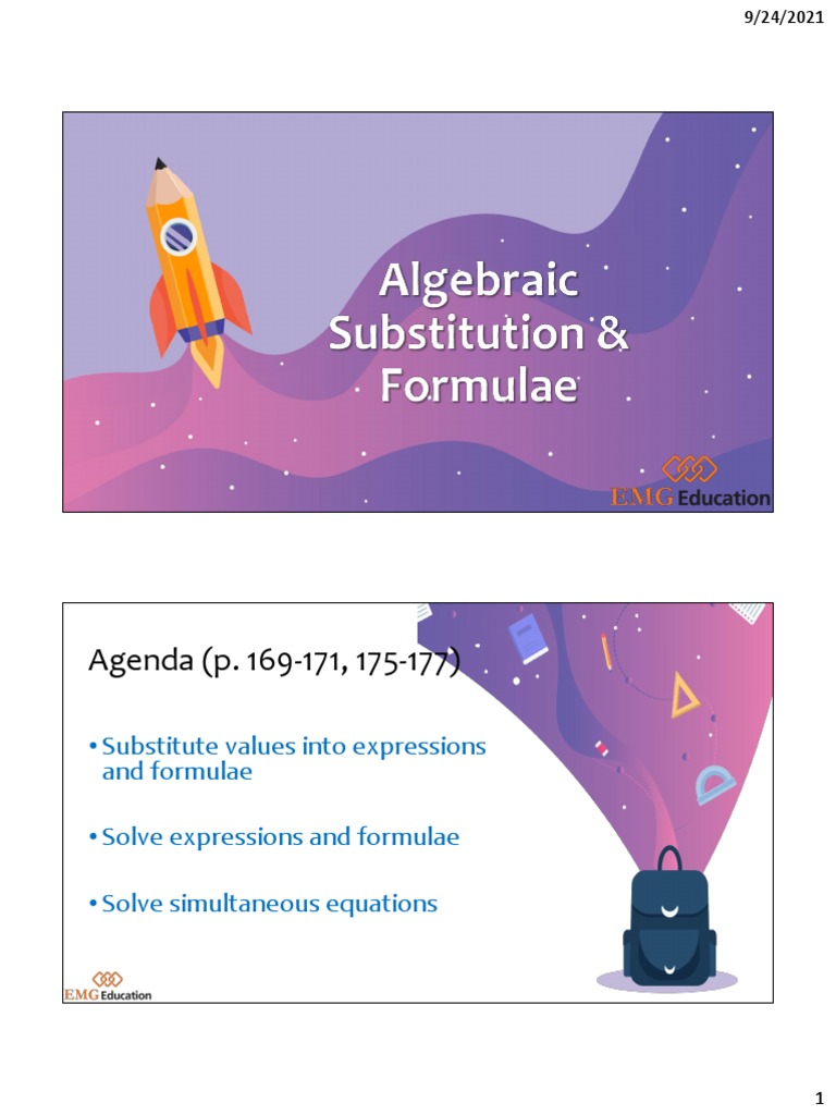 Algebraic Substitution PPT - Handout | PDF | Equations | Mathematics
