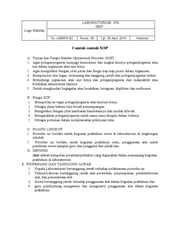 Contoh Sop Lab Sekolah | PDF