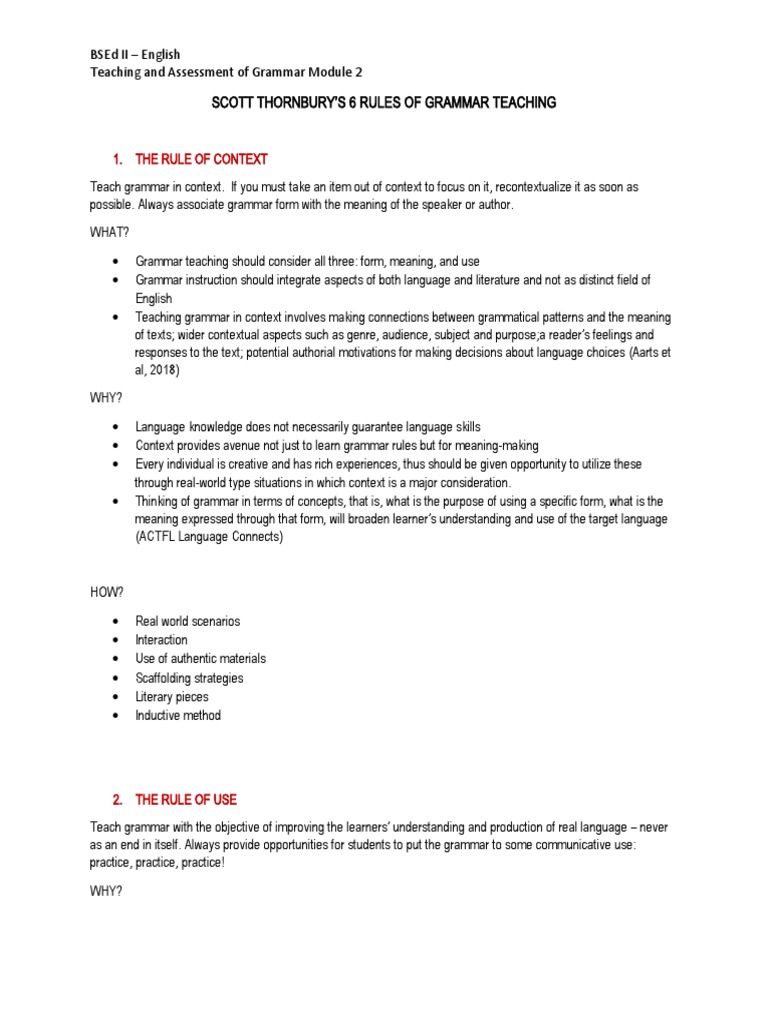 The 6 Rules of Teaching Grammar | PDF | Learning | Teachers