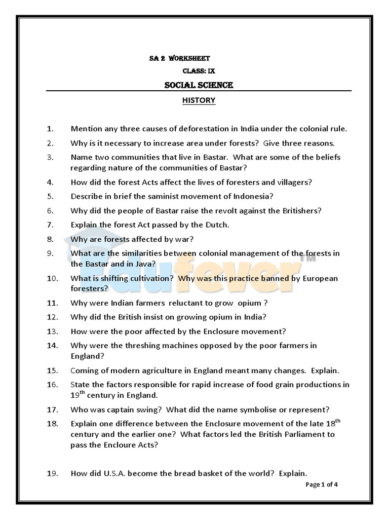 Social Science Worksheets 1 | PDF | Food Security | Forests