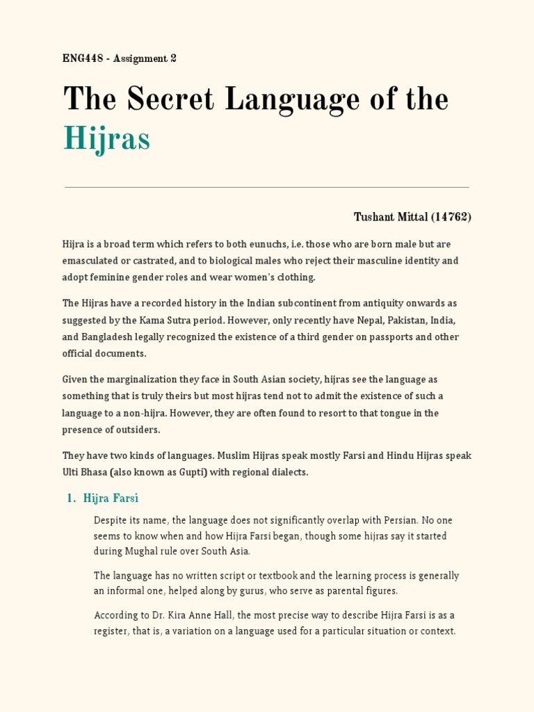 Hijras: The Secret Language of The | PDF | Persian Language | Gender ...