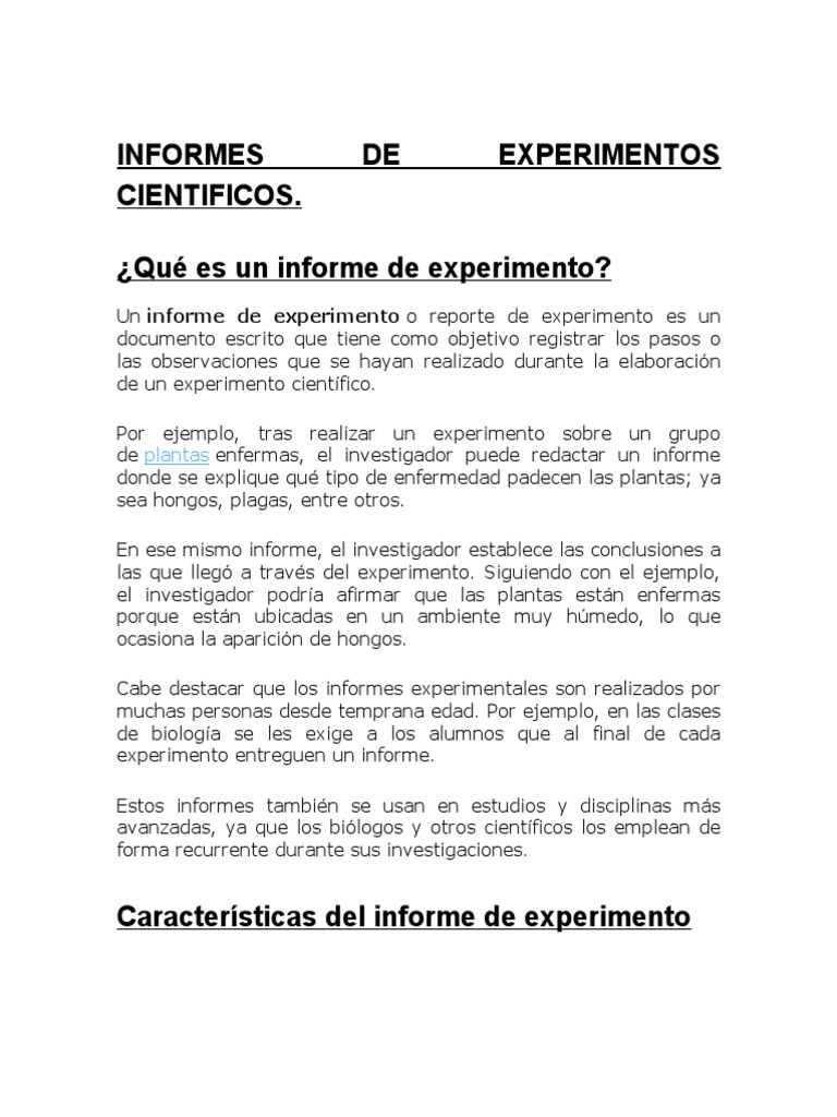 Informes de Experimentos Cientificos | PDF | Experimentar | Método ...