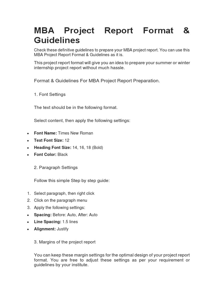 Format & Guidelines For MBA Project Report Preparation | PDF | Insurance