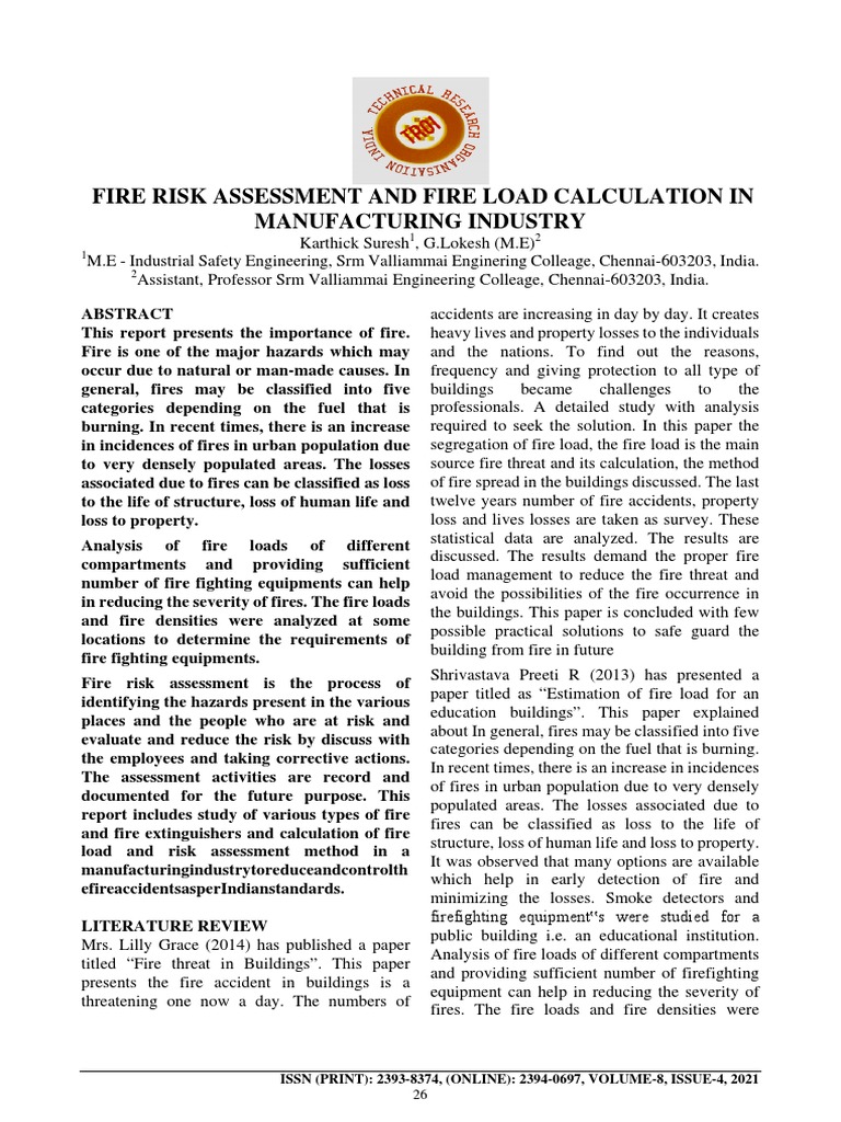 Fire Risk Assessment and Fire Load Calculation in Manufacturing Industry | PDF | Firefighting ...