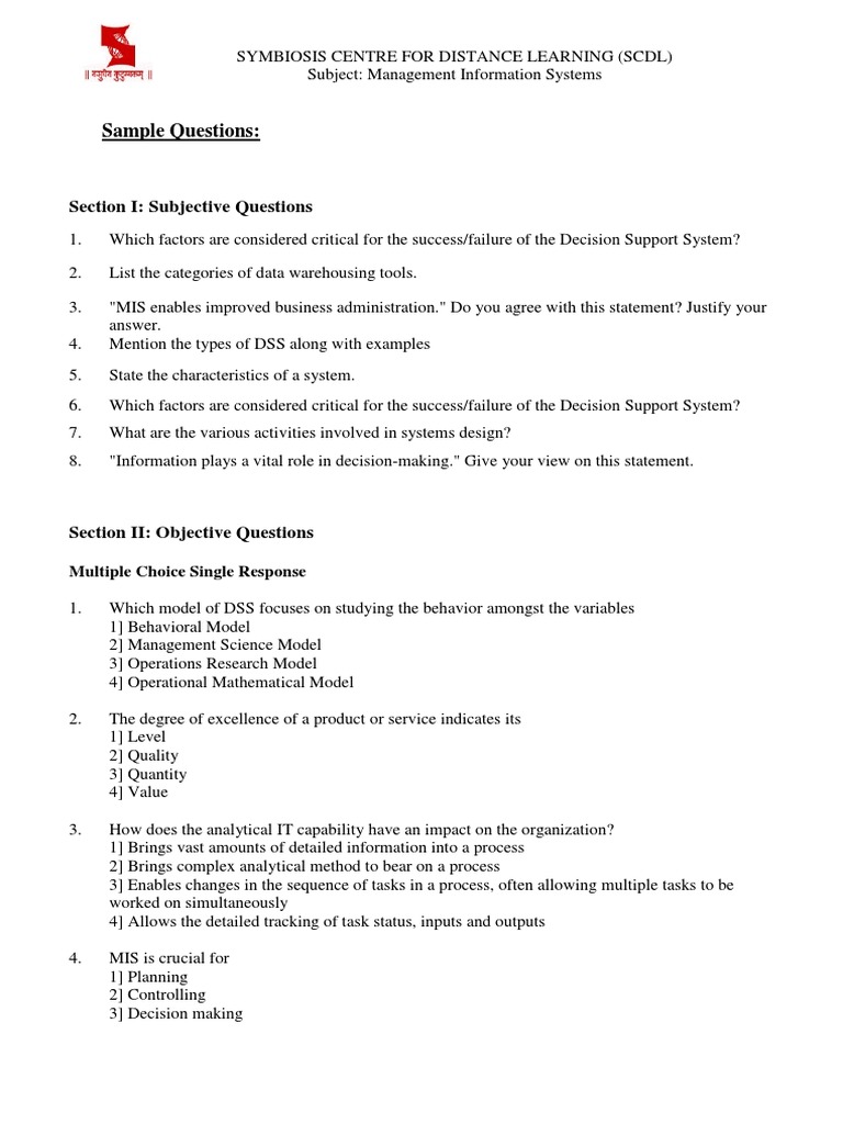 Sample Questions:: Section I: Subjective Questions | PDF | Conceptual ...