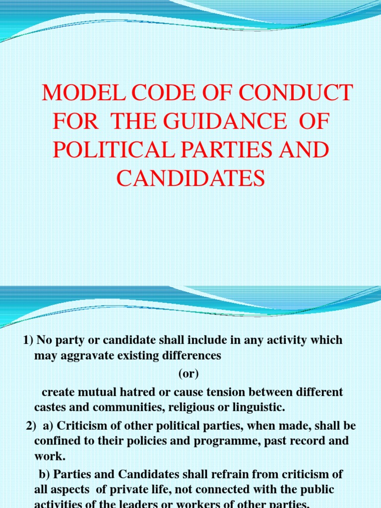 Model Code of Conduct For The Guidance of Political Parties and ...