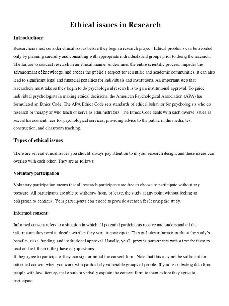 Ethical Issues in Research | PDF | Social Institutions | Psychological ...