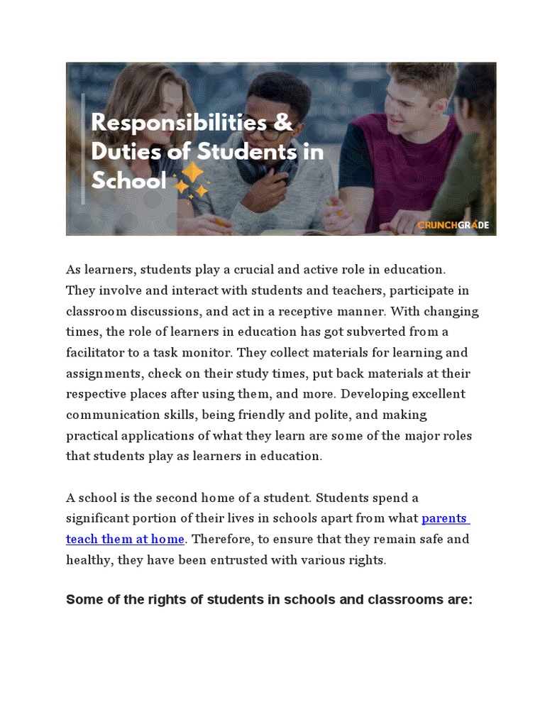 School Responsibilities & Duties of Students For Success in Life | PDF ...