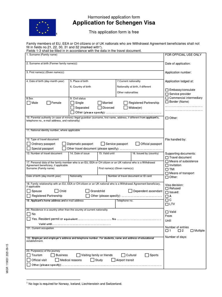 Schengen Visa Form Sep 2021 | PDF | Travel Visa | International Law