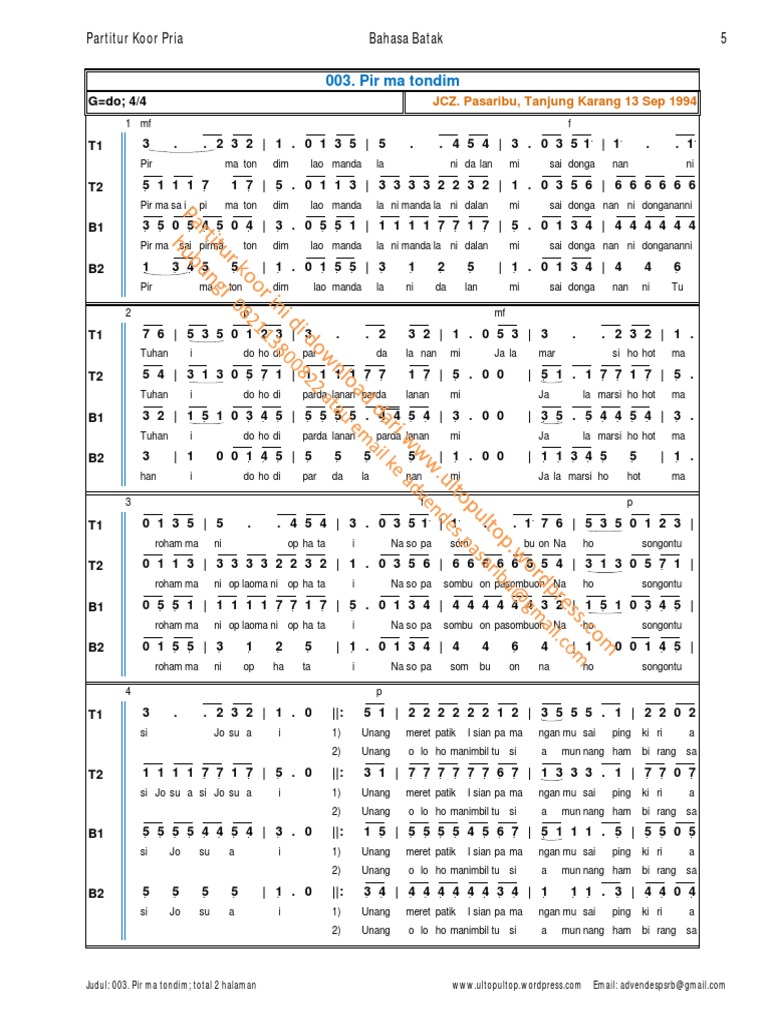 Partitur Koor: Pir Ma Tondim | PDF