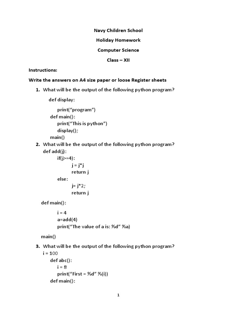 Python Programming: Insights into Class XII Computer Science Holiday Homework Solutions | PDF ...