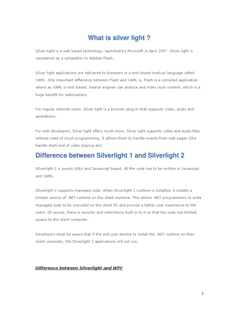 What Is Silver Light ?: Difference Between Silverlight and WPF | PDF | Extensible Application ...
