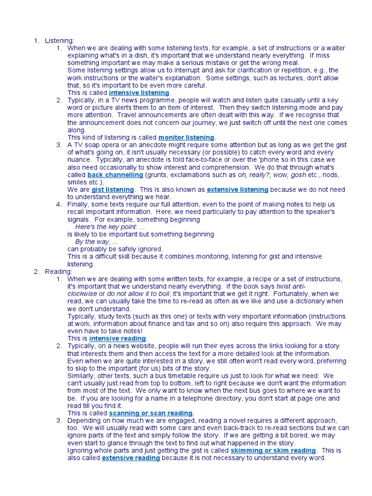 Intensive Listening: Here's The Key Point: ... by The Way, .. | PDF ...