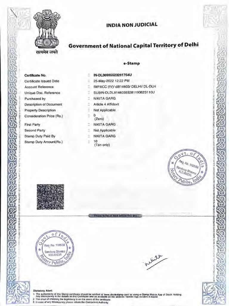An Affidavit Regarding Nikita Garg's Hindu Marriage to Ash Narain in ...