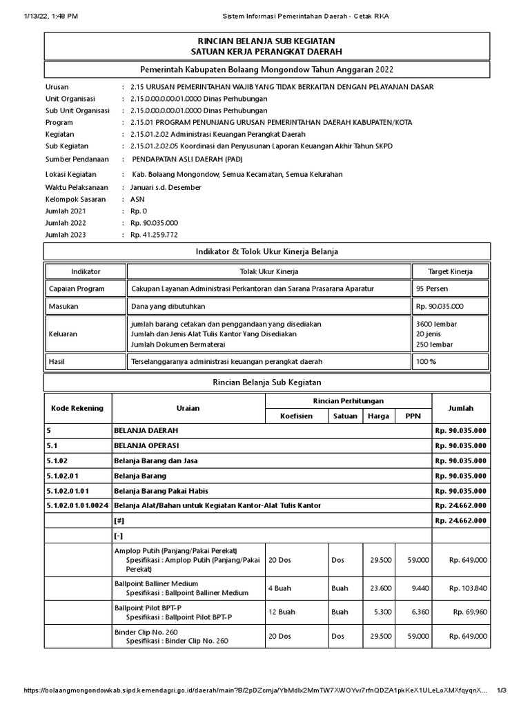2.15.01.2.02.05 Koordinasi Dan Penyusunan Laporan Keuangan Akhir Tahun SKPD | PDF