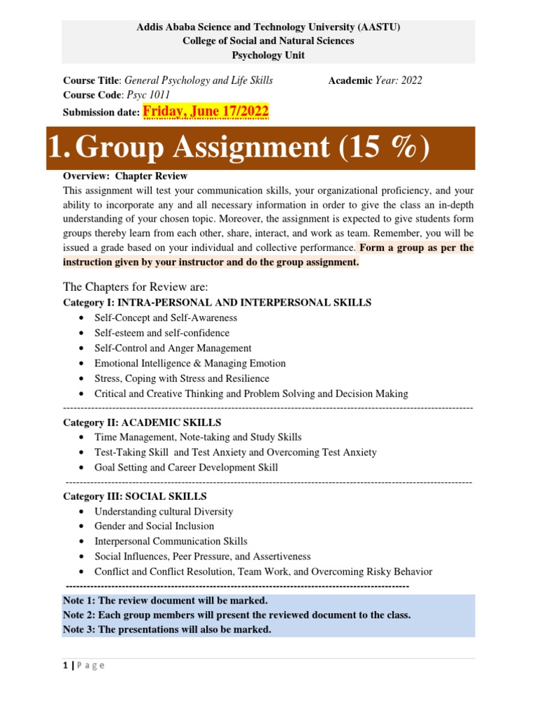 AASTU - Individual and Group Assignment May - 2022 - 2014 | PDF | Psychology | Self Esteem