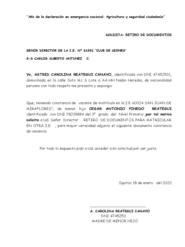 Solicitud de Retiro de Documentos | PDF