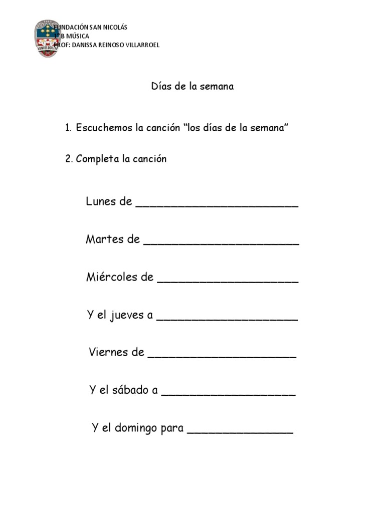 Canción Día de Las Semana | PDF