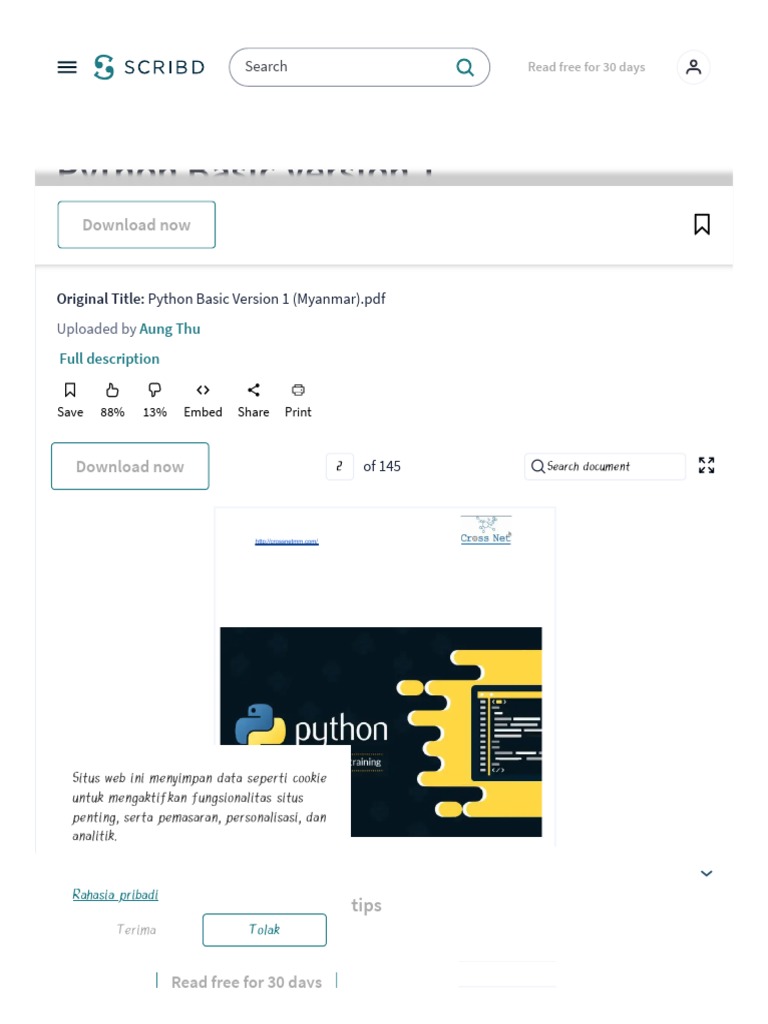 Python Basic Version 1 (Myanmar) PDF - PDF - Random Access Memor | PDF | Http Cookie | World ...