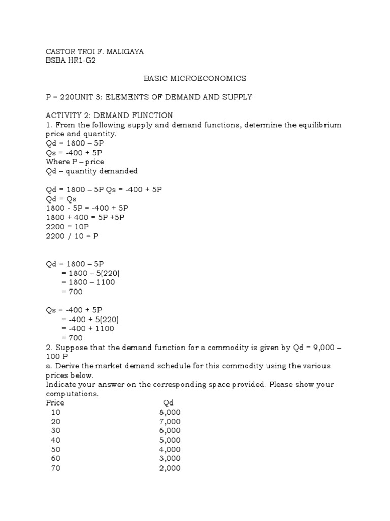 Activity 2, Demand Function CT, Maligaya | PDF