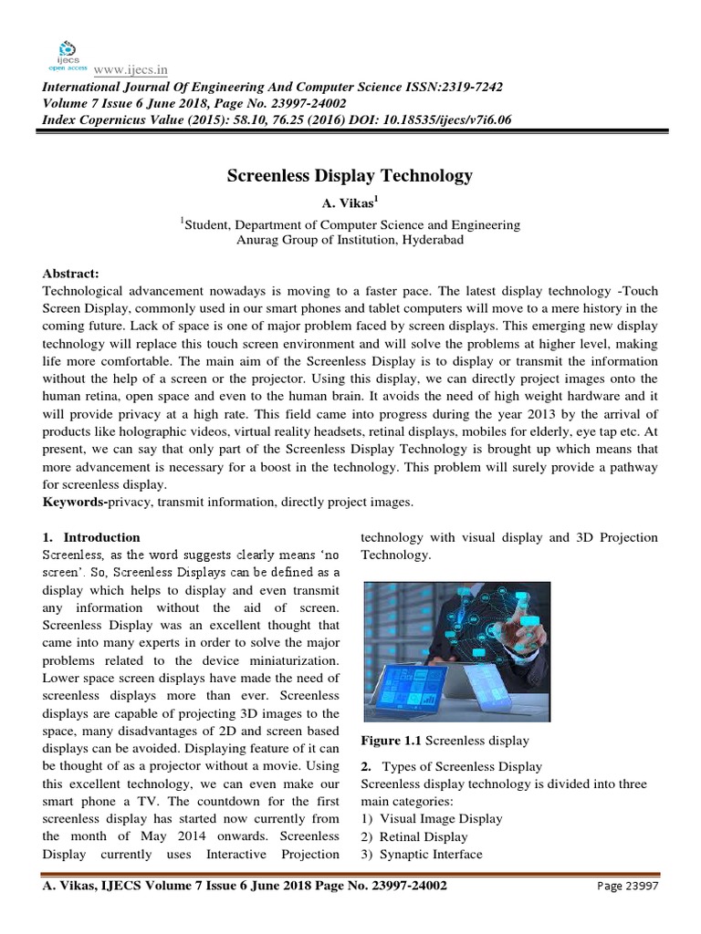Ijecsadmin, Journal Editor, Screenless Display Teechnology | Download ...