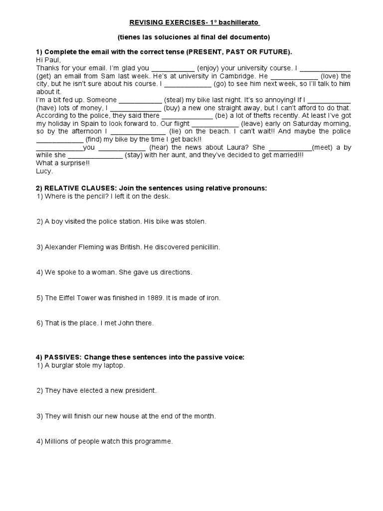 1º Bachillerato - Hasta Unit 6 | PDF | Linguistics | Grammar