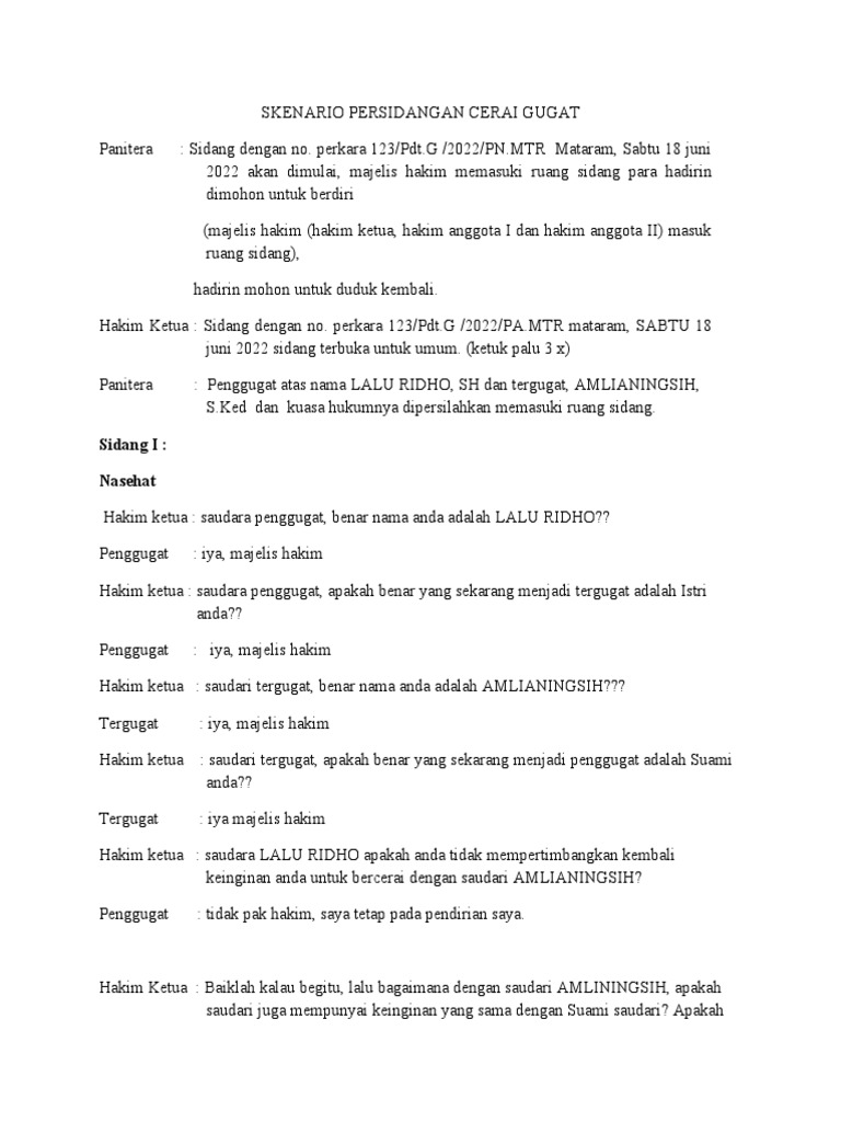 Contoh Dialog Mediasi Perceraian | PDF