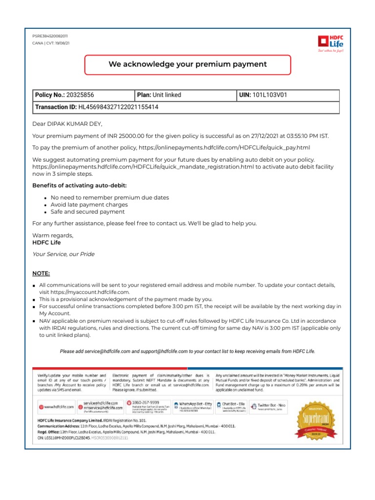 HDFC Life - Online Premium Payment | PDF